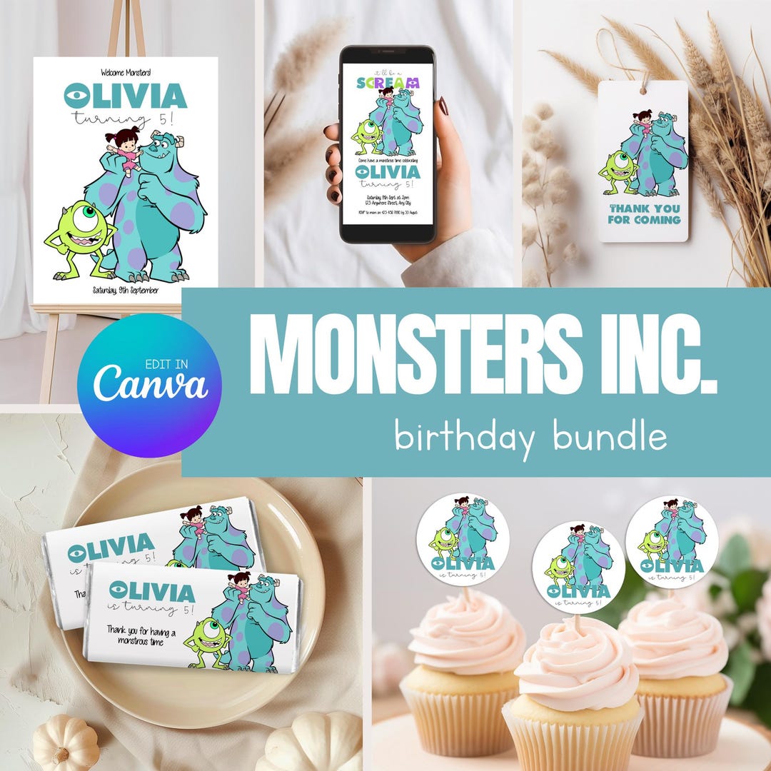 Monsters Inc. Birthday Party Bundle Template, Editable Birthday Party ...