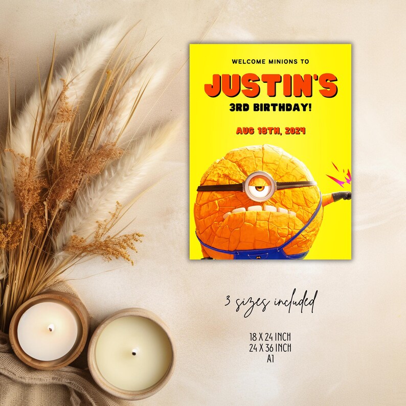 Despicable Me 4 Welcome Sign Template, Editable Minions Birthday Easel ...