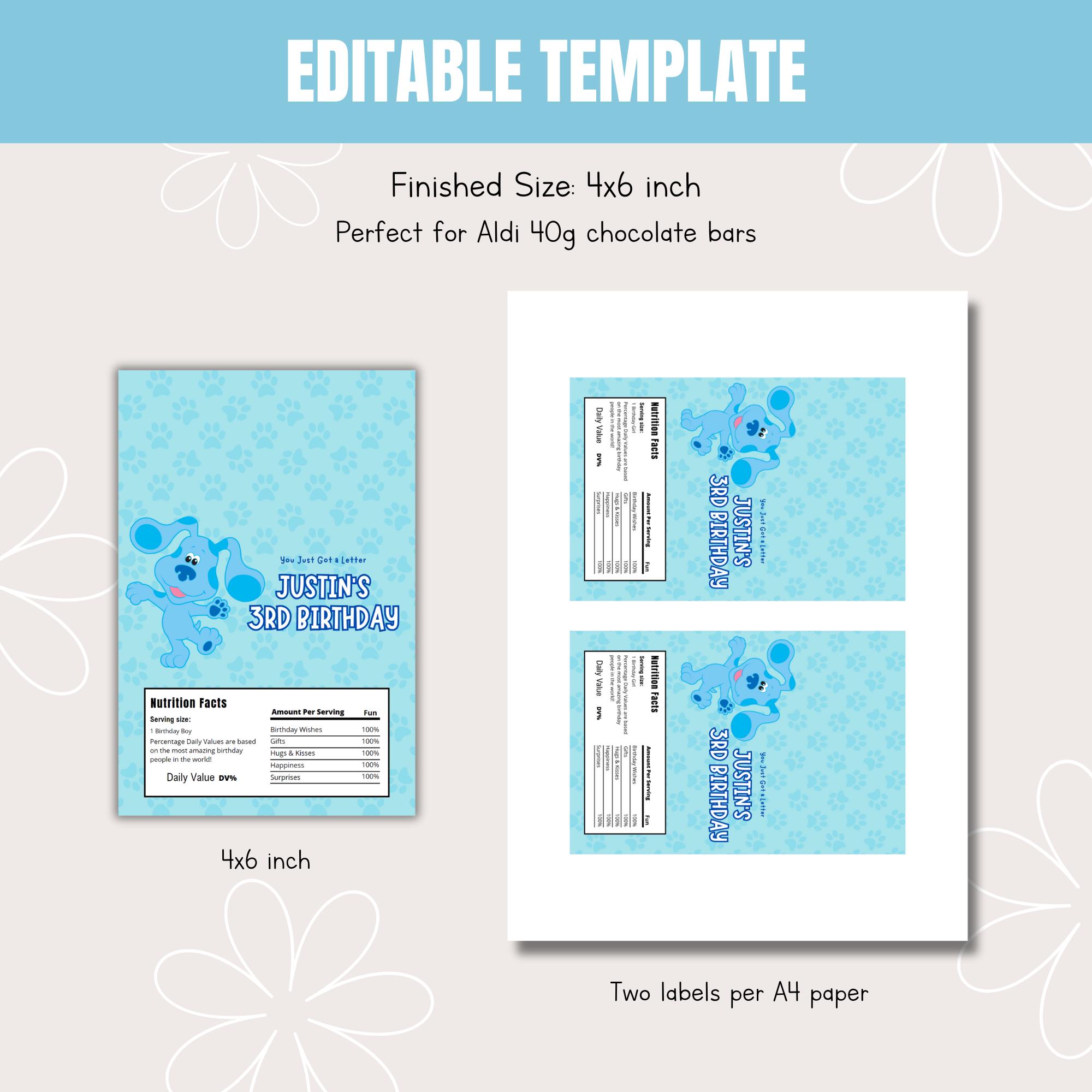 Blue's Clues Chocolate Bar Wrapper, Editable Party Favour, Personalised ...