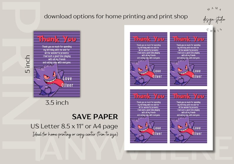 Gengar Birthday Invitation Printable Invitation Thank You Card Editable ...
