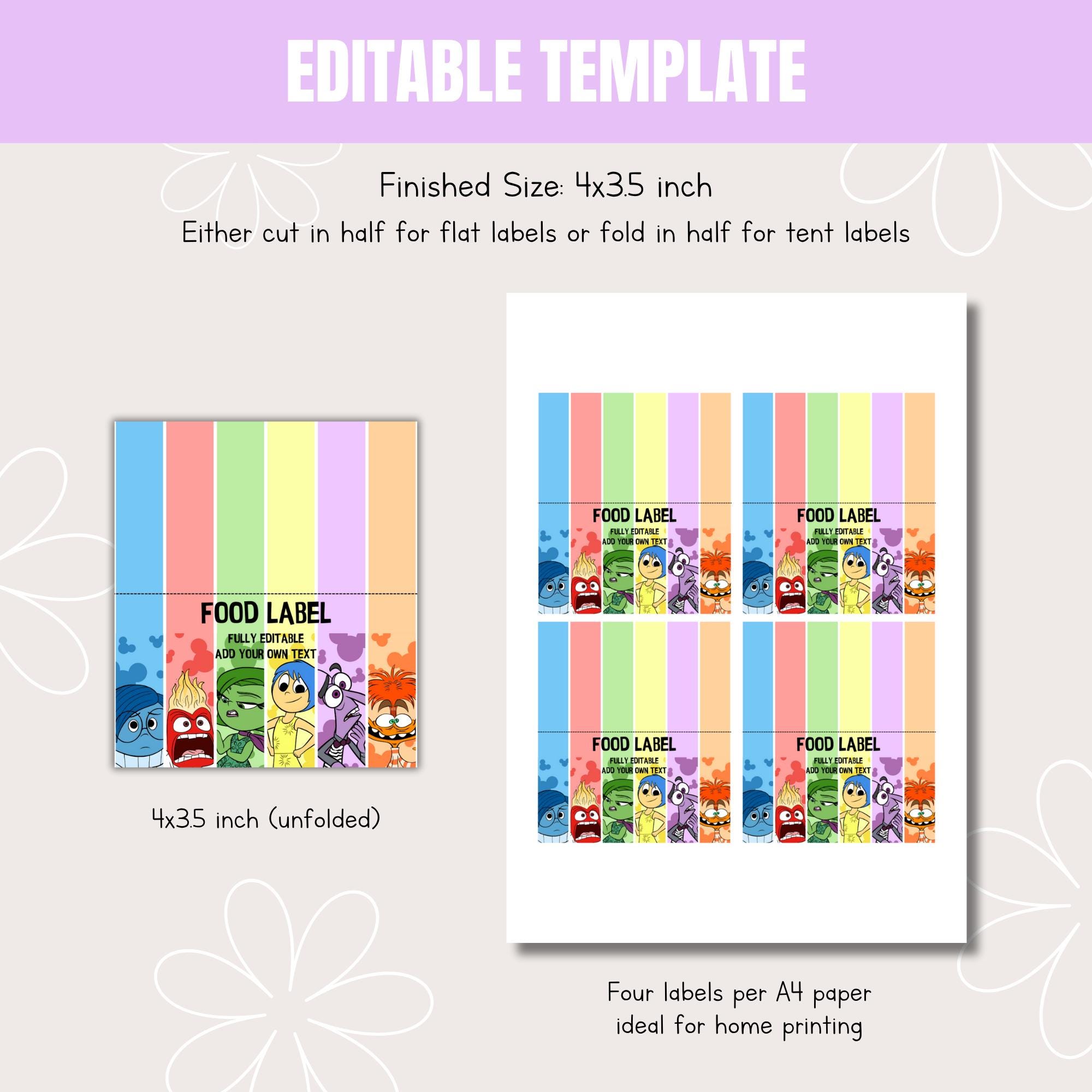 Inside Out Food Label, Birthday Party Food Tent Cards, Inside Out Food ...