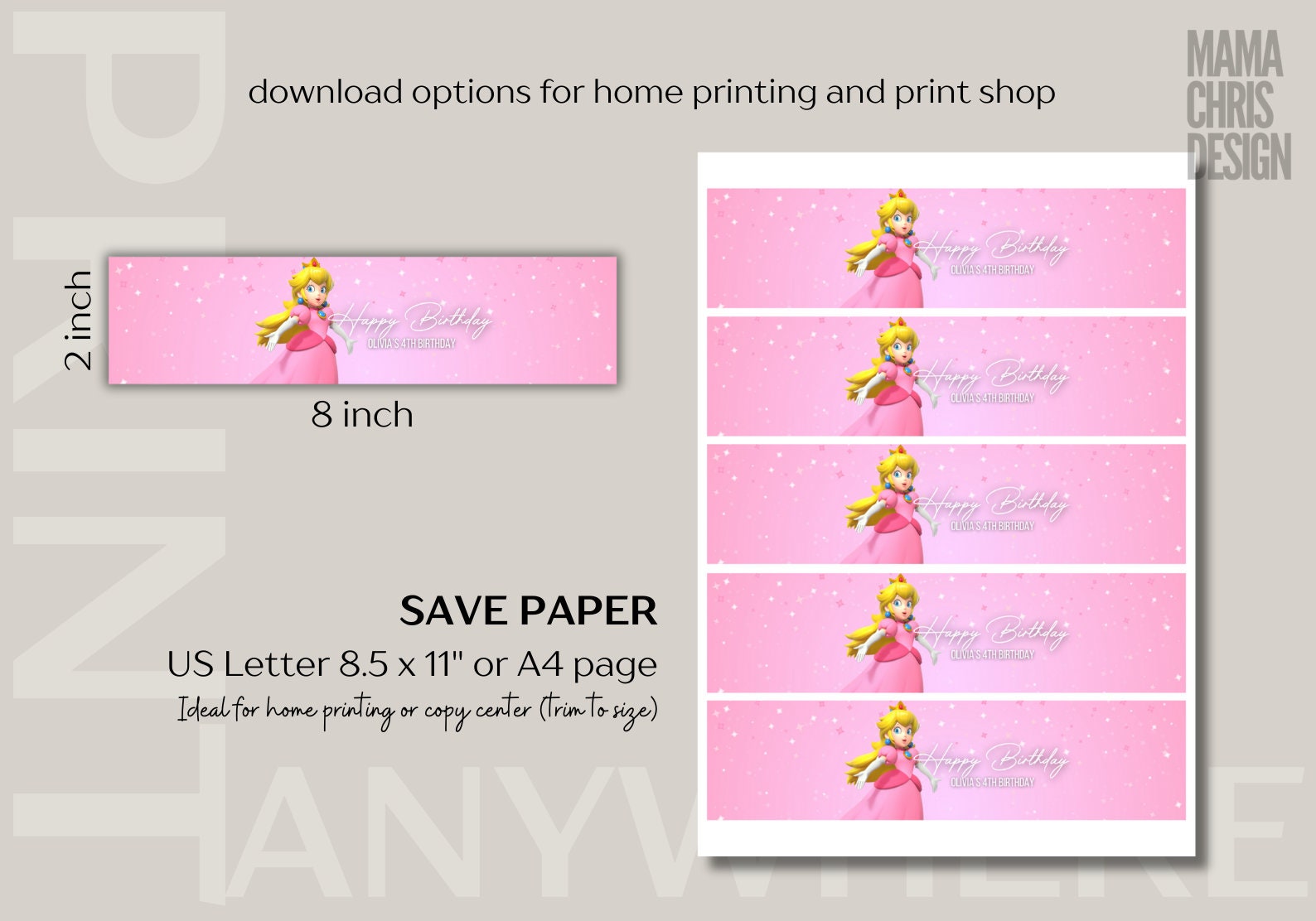 Princess Peach Water Bottle Label Template, Printable Mario Bottle ...