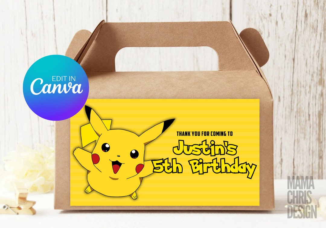 Pikachu Gable Box Label Editable, Pokemon Favour Box Sticker Template ...