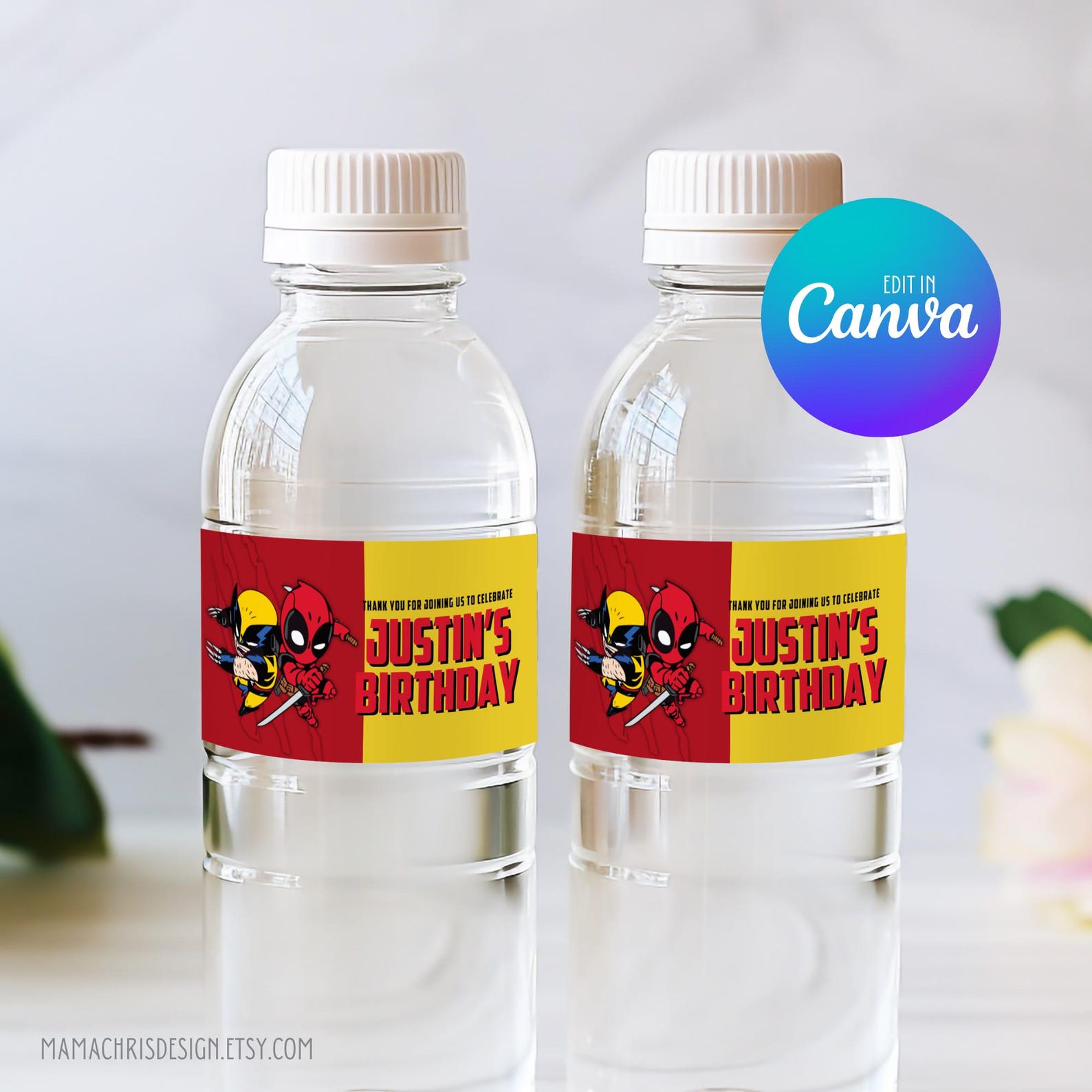 Deadpool & Wolverine Water Bottle Label Template, Printable Deadpool ...