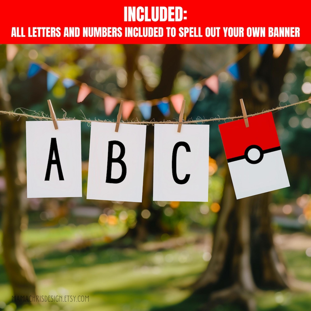 Pokemon Bunting Flag Banner, Poke Ball Party Banner, Happy Birthday ...