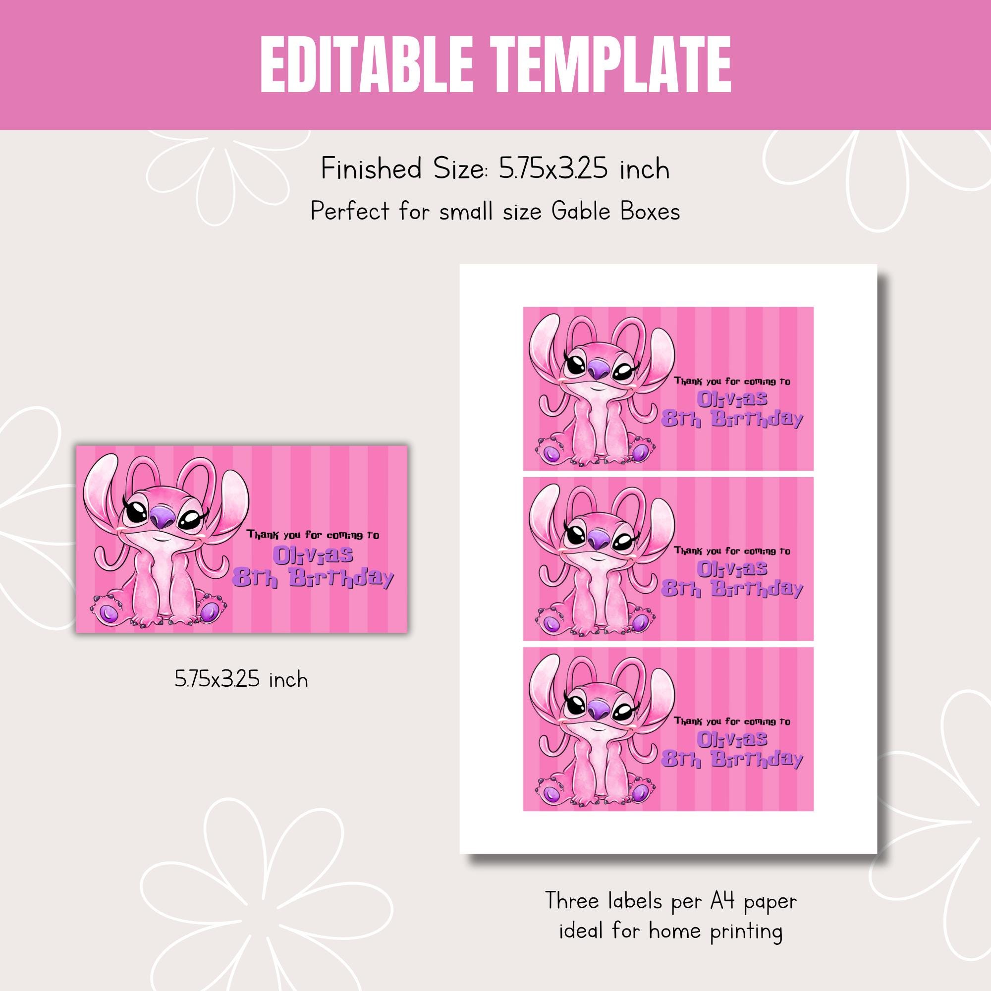 Lilo and Stitch Angel Gable Box Label Editable, Lilo and Stitch Favour ...
