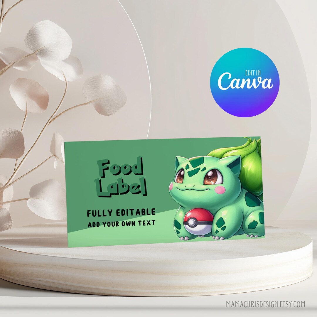 Bulbasaur Food Label, Birthday Party Food Tent Cards, Bulbasaur Food ...