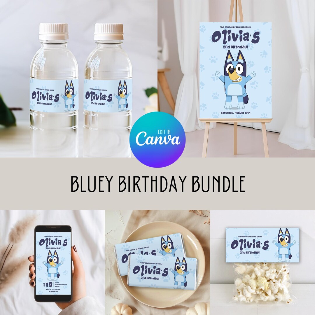 Bluey Birthday Party Bundle Template, Editable Birthday Party Bundle ...