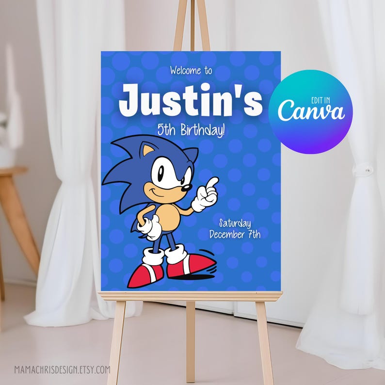 Sonic Welcome Sign Template, Editable Sonic Birthday Easel Sign ...