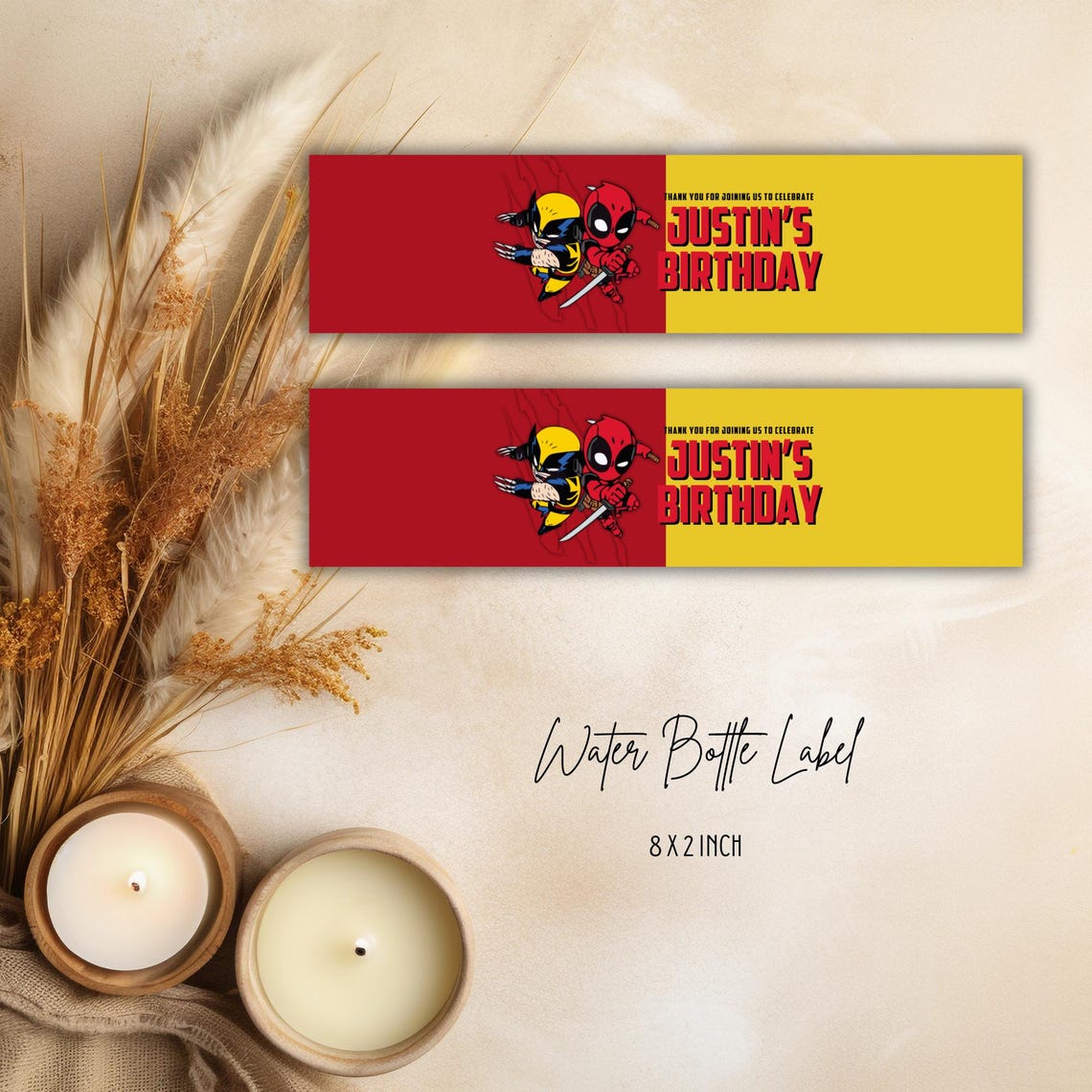 Deadpool & Wolverine Water Bottle Label Template, Printable Deadpool ...