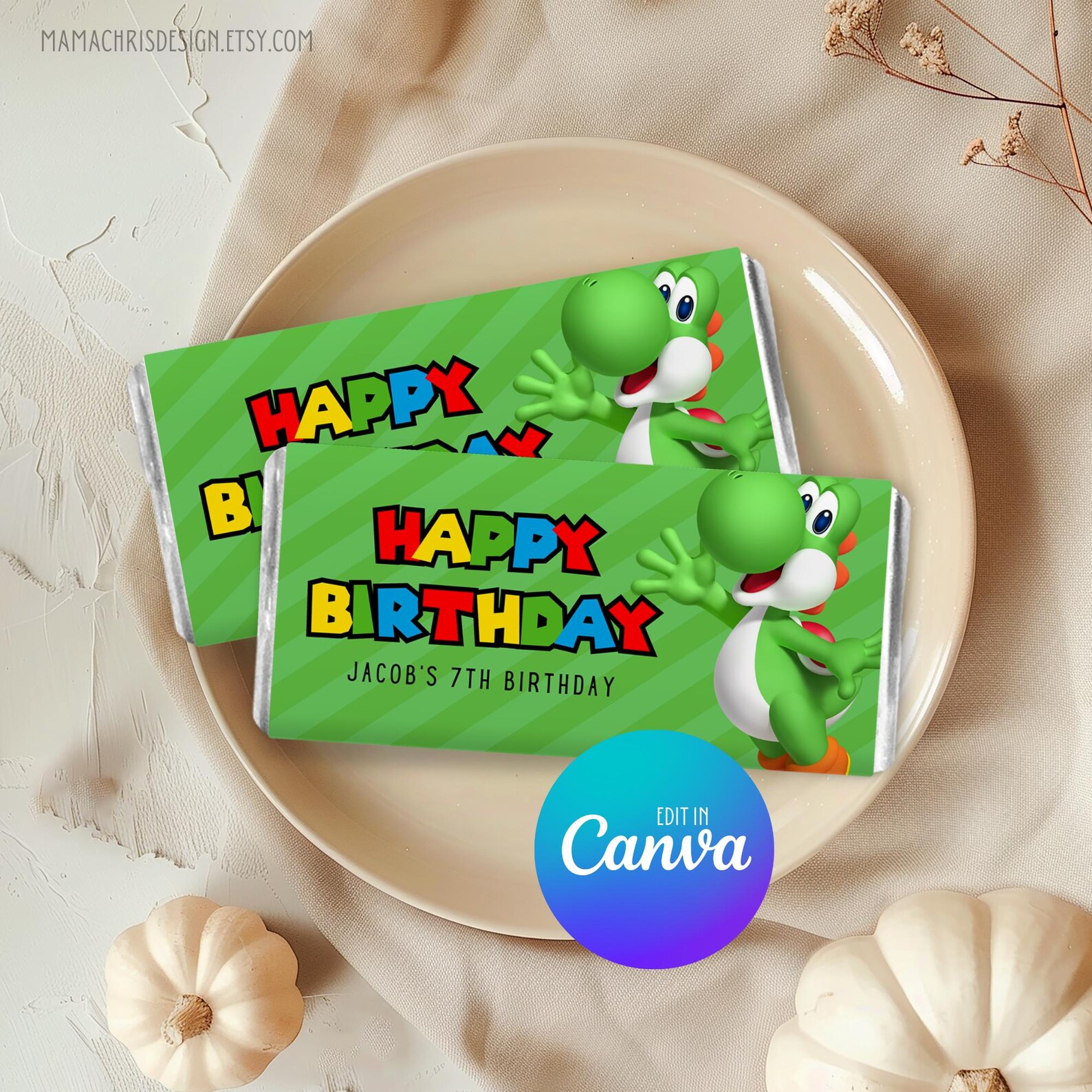 Yoshi Chocolate Bar Wrapper, Editable Party Favour, Personalised ...