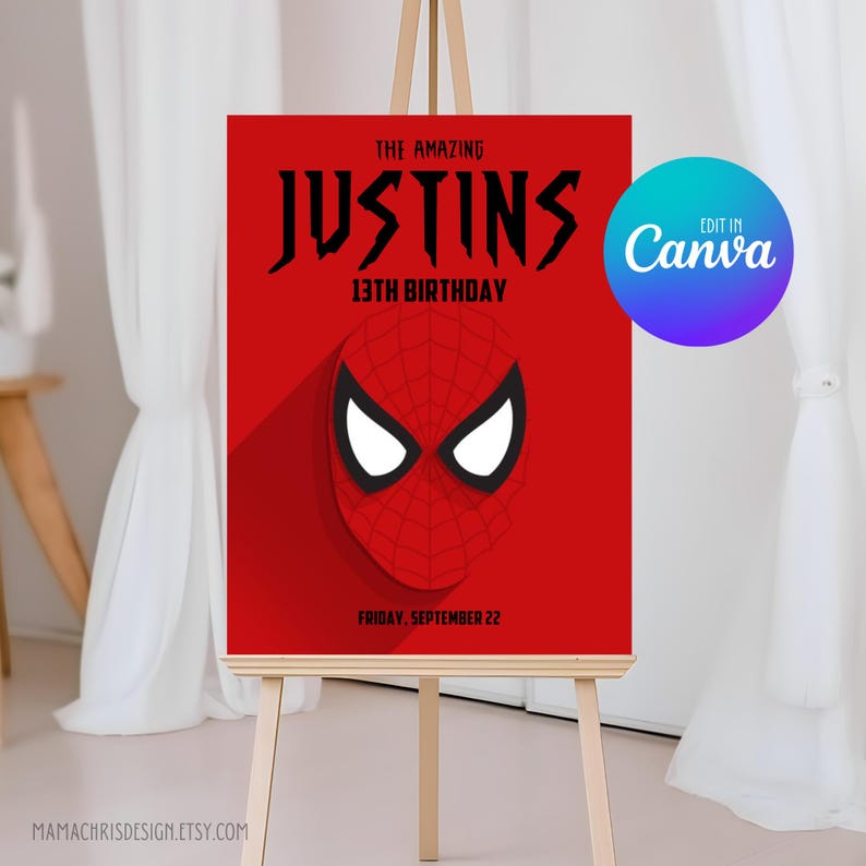 Spiderman Welcome Sign Template, Editable Spiderman Birthday Easel Sign ...