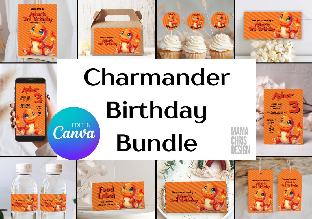 Charmander Birthday Party Bundle Template, Editable Birthday Party ...