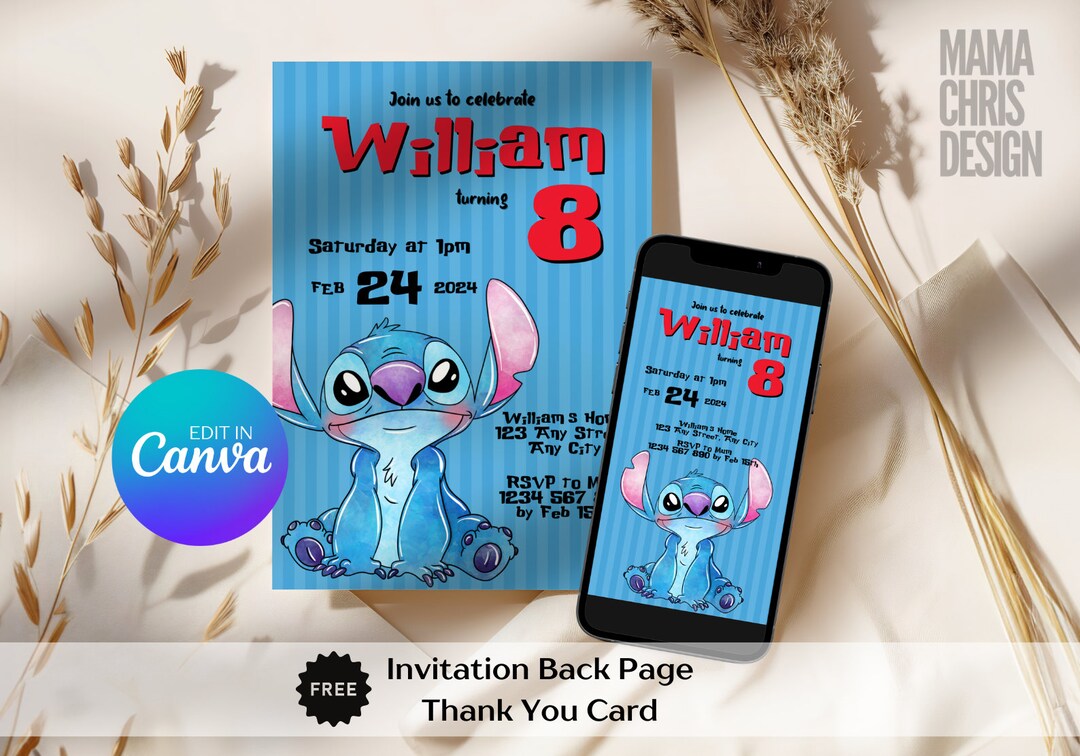 Stitch Theme Birthday Party Invitation Template, Stitch Mobile ...
