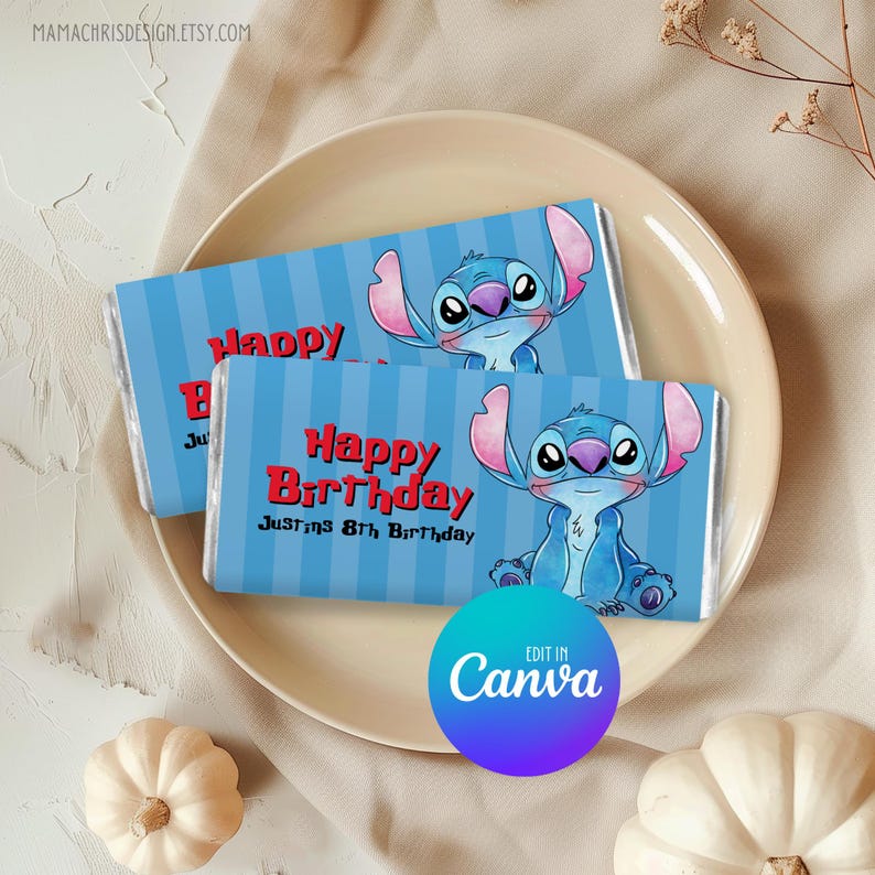 Stitch Chocolate Bar Wrapper, Editable Party Favour, Personalised ...