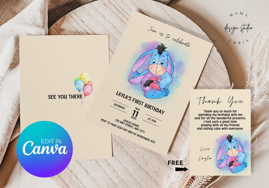 Eeyore Birthday Invitation Printable Invitation Thank You - Etsy