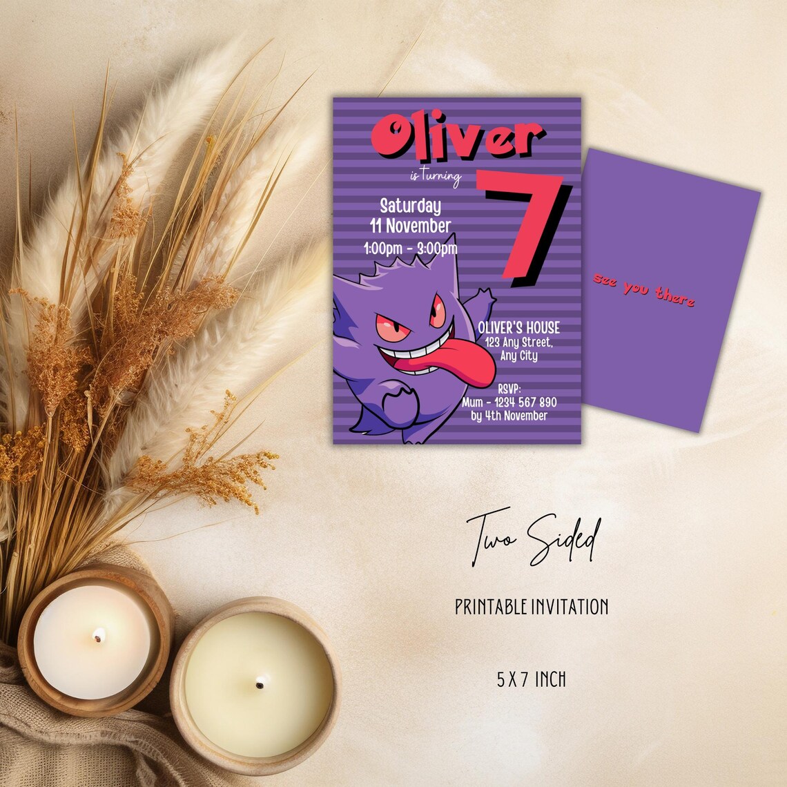 Gengar Birthday Invitation, Printable Birthday Invitation, Editable ...