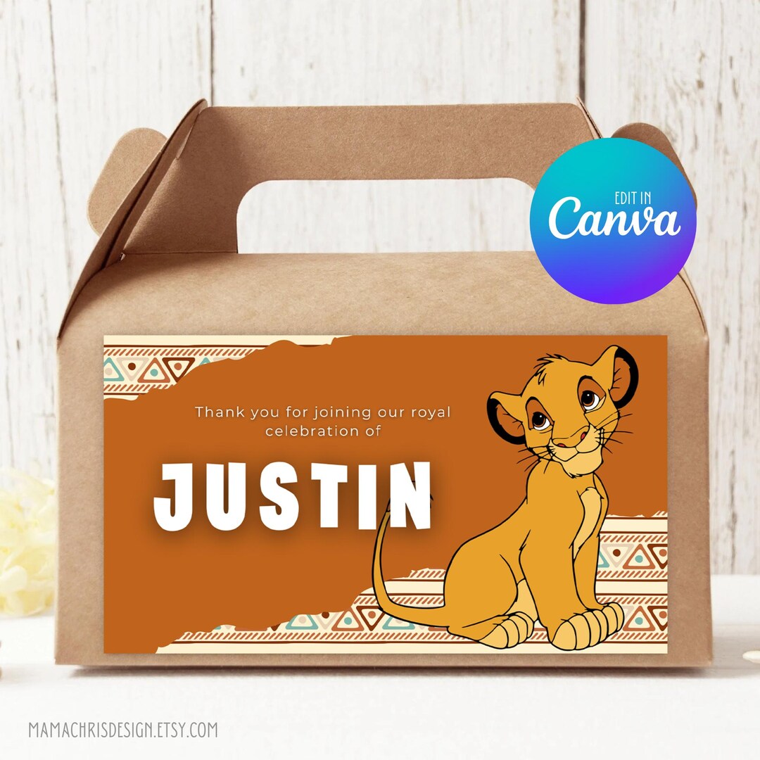 The Lion King Gable Box Label Editable, Simba Favour Box Sticker ...