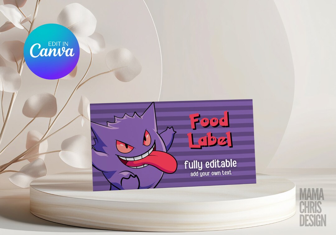 Gengar Food Label, Birthday Party Food Tent Cards, Gengar Food Tent ...