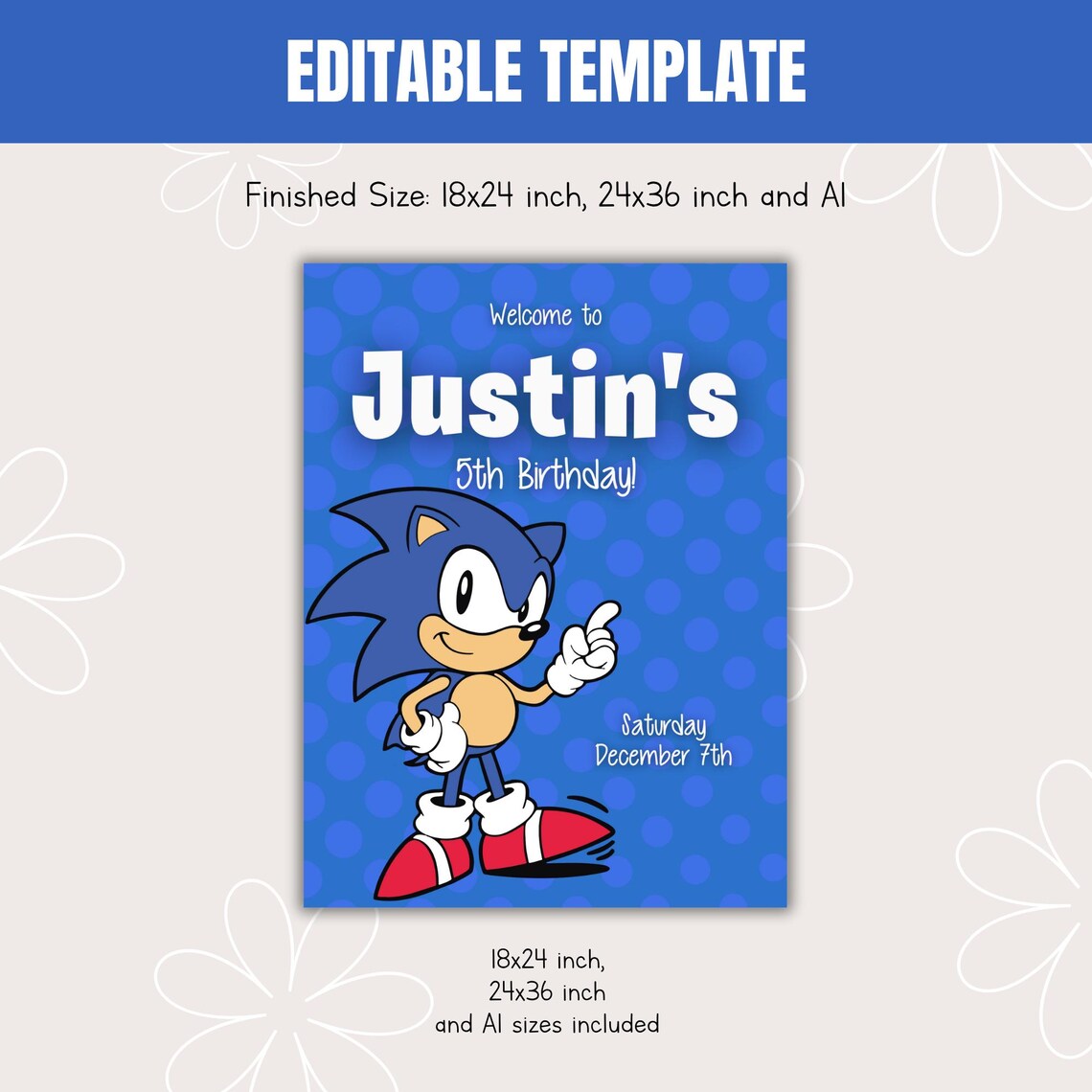 Sonic Welcome Sign Template, Editable Sonic Birthday Easel Sign ...