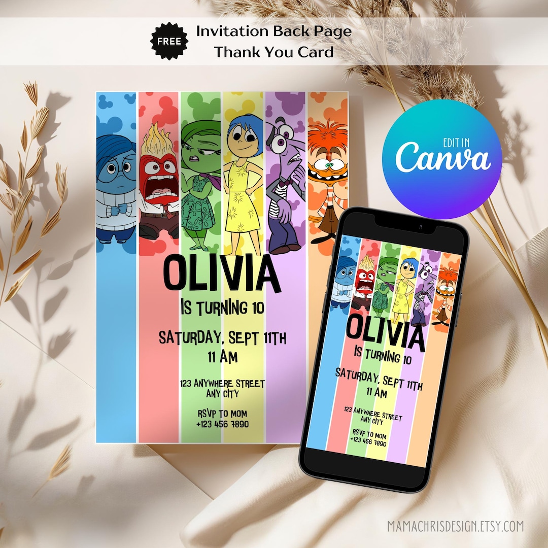 Inside Out Birthday Invitation, Printable Birthday Invitation, Editable ...