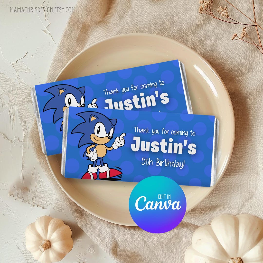 Sonic Chocolate Bar Wrapper, Editable Party Favour, Personalised ...