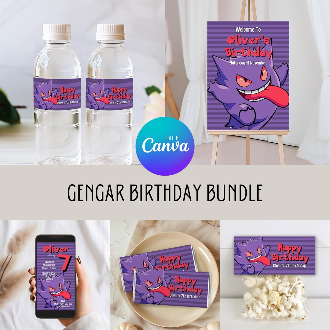 Gengar Birthday Party Bundle Template, Editable Birthday Party Bundle ...