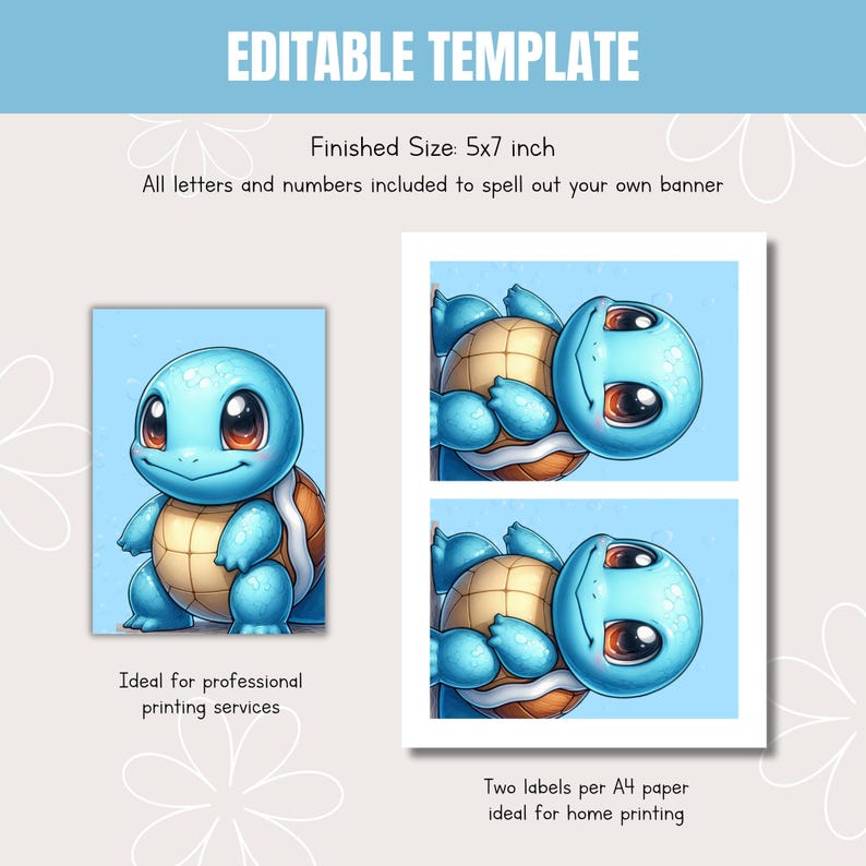 Squirtle Bunting Flag Banner, Pokemon Party Banner, Happy Birthday ...