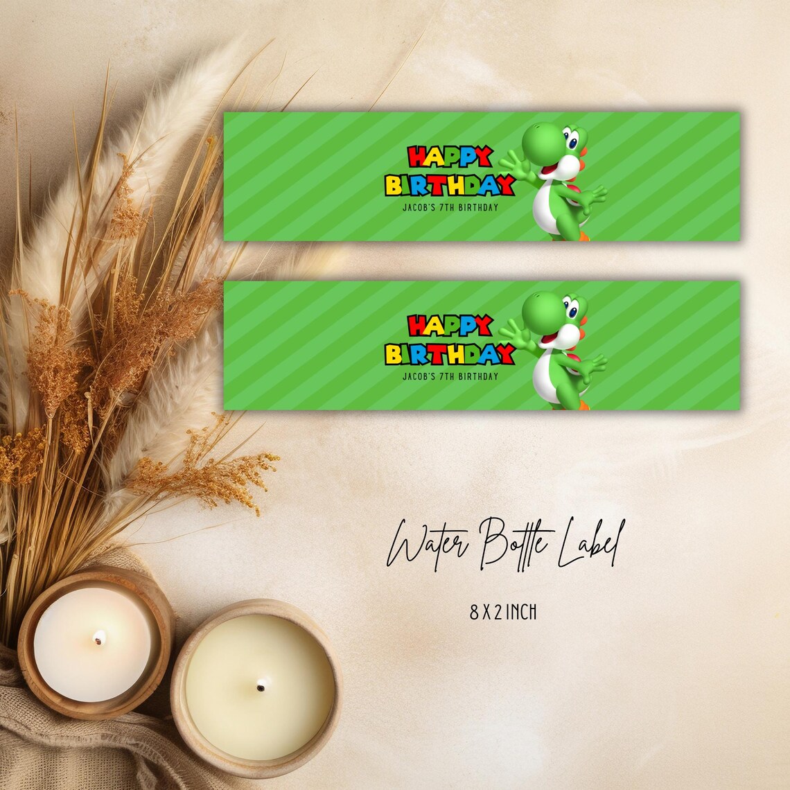 Yoshi Water Bottle Label Template, Printable Mario Bottle Label ...