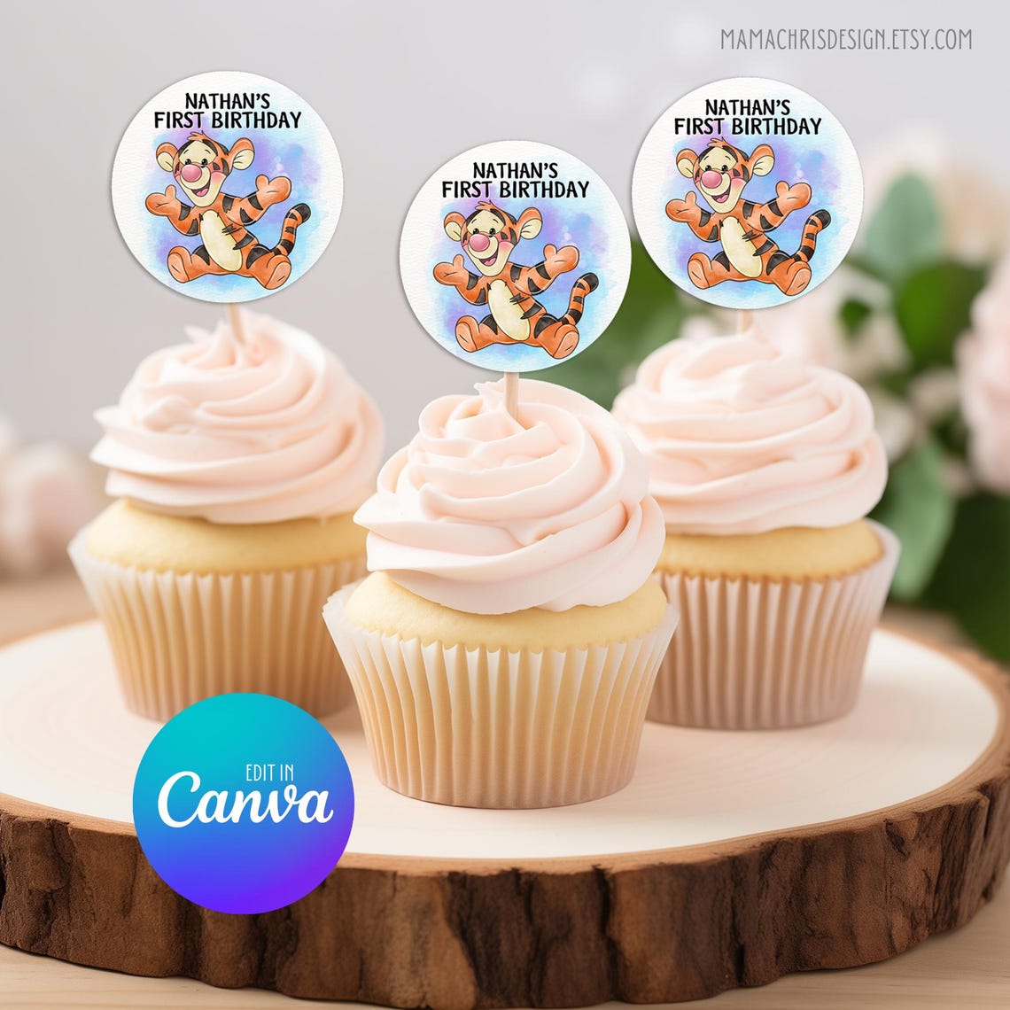 Tigger Cupcake Topper, Printable Cupcake Topper, Editable Template ...