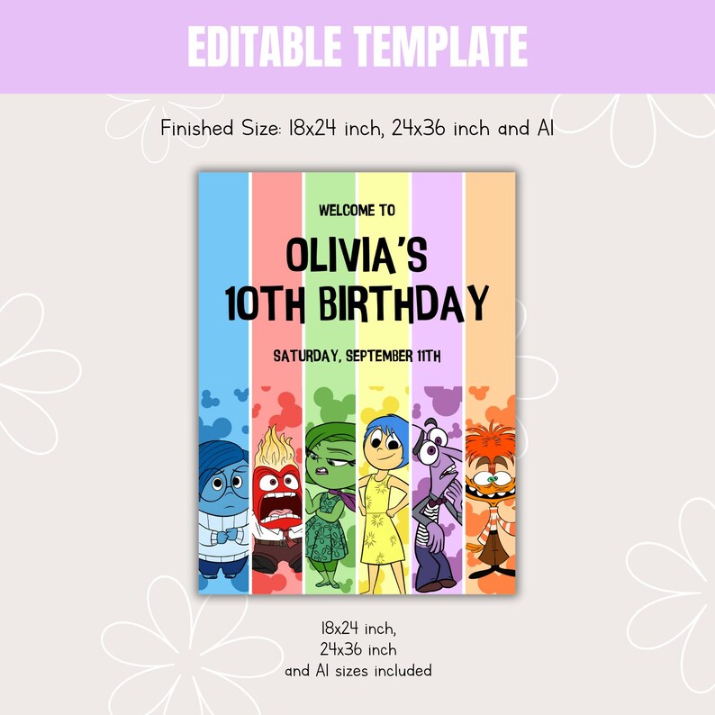 Inside Out Welcome Sign Template, Editable Inside Out Birthday Easel ...