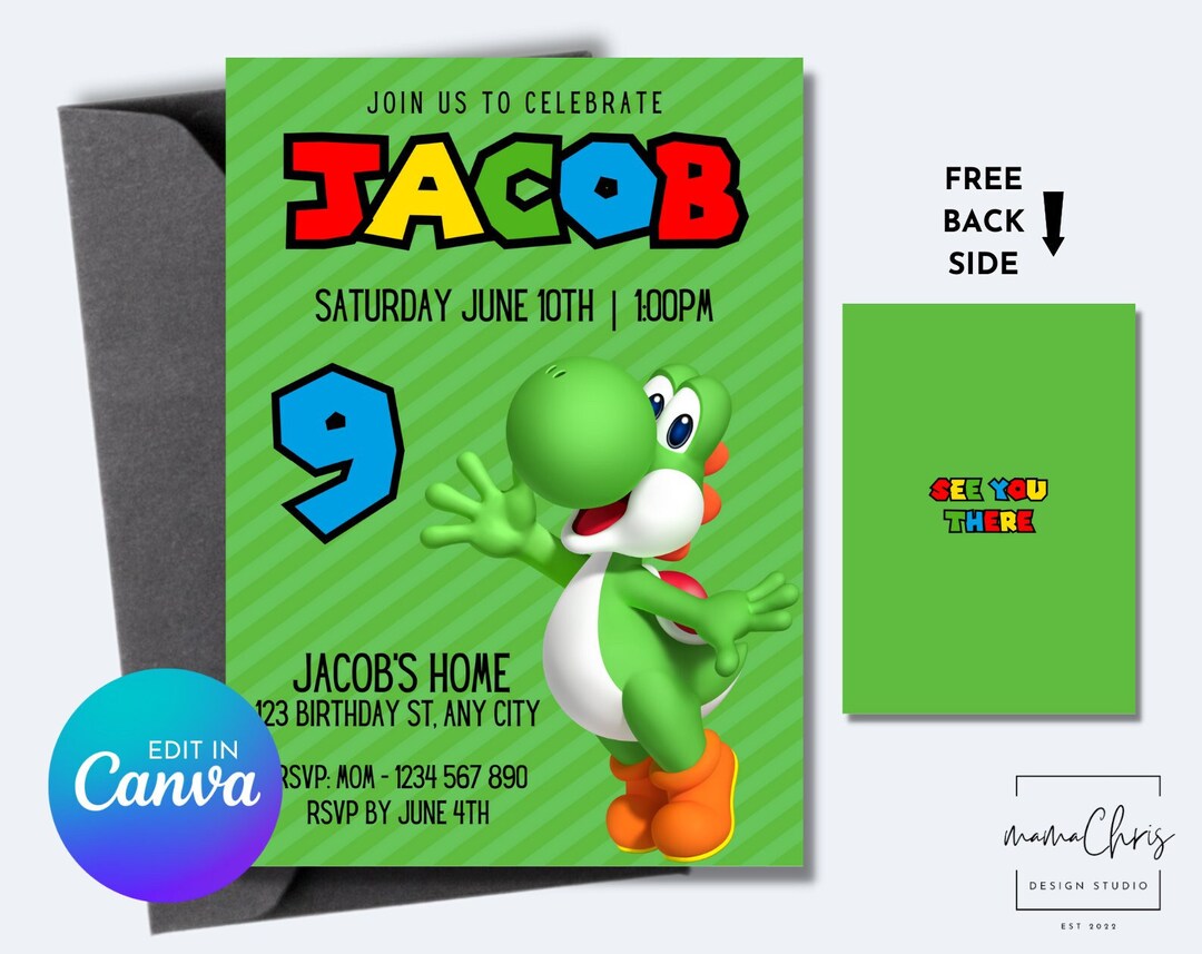 Yoshi Birthday Invitation Printable Invitation Instant - Etsy
