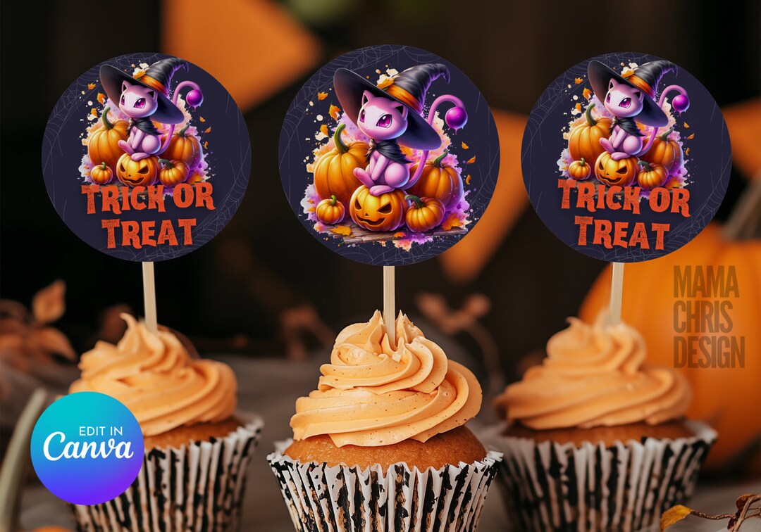 Halloween Mew Cupcake Topper, Printable Cupcake Topper, Editable ...