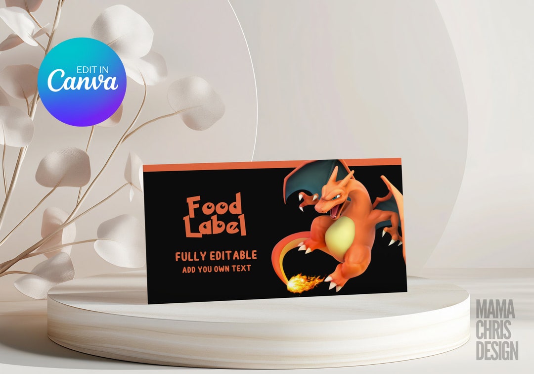 Charizard Food Label, Birthday Party Food Tent Cards, Charizard Food ...