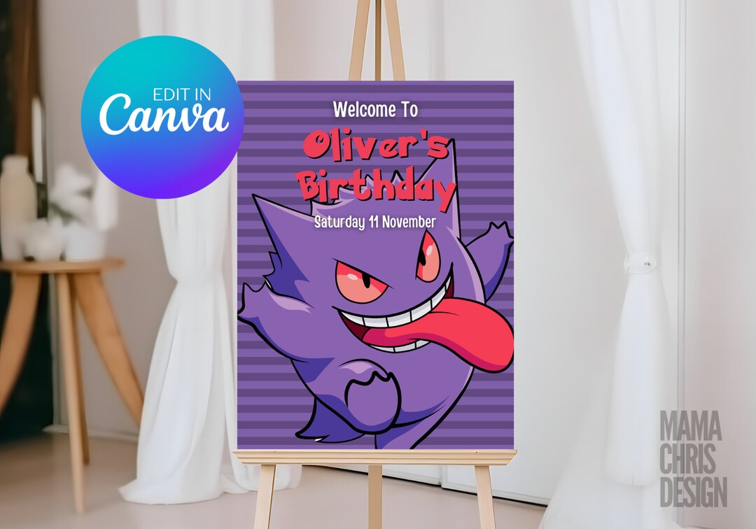 Gengar Welcome Sign Template, Editable Pokemon Birthday Easel Sign ...