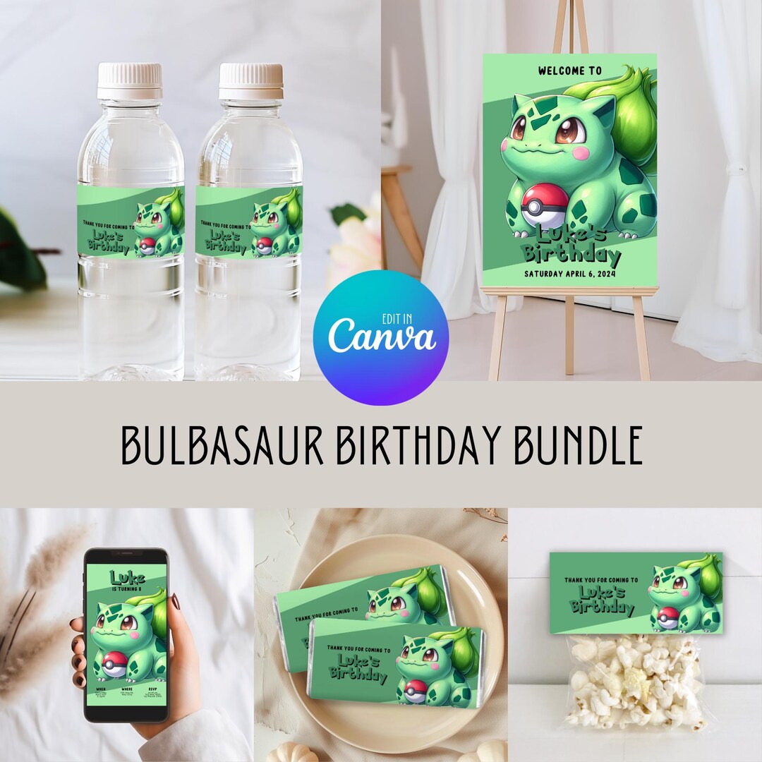 Bulbasaur Birthday Party Bundle Template, Editable Birthday Party ...