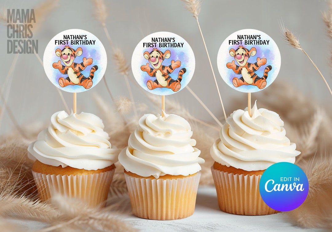 Tigger Cupcake Topper, Printable Cupcake Topper, Editable Template ...