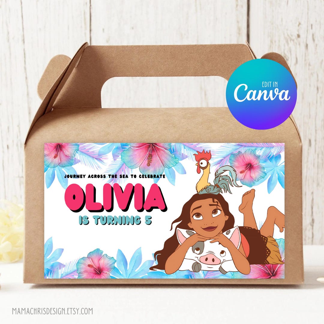 Moana Gable Box Label Editable, Moana Favour Box Sticker Template ...