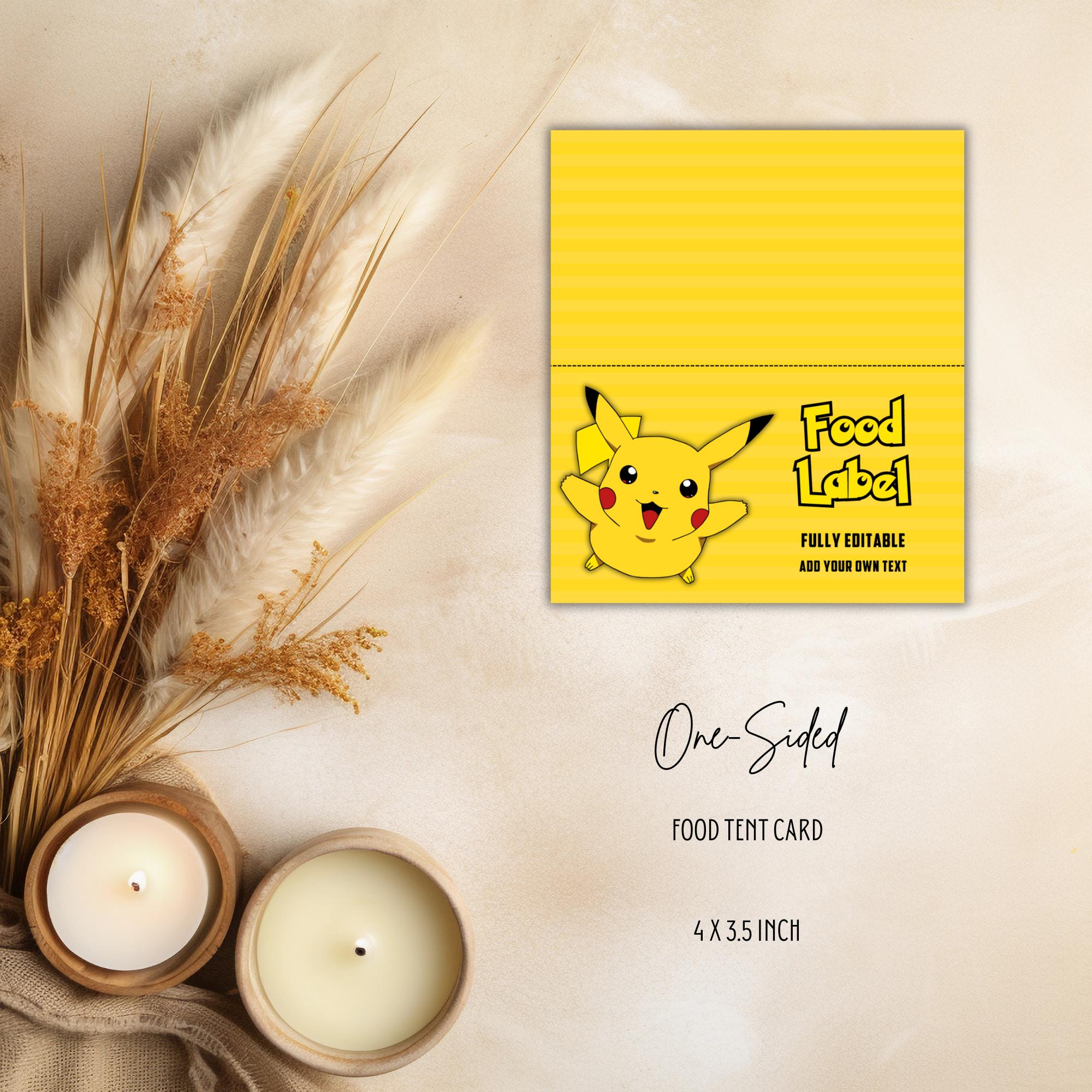 Pikachu Food Label, Birthday Party Food Tent Cards, Pikachu Food Tent ...