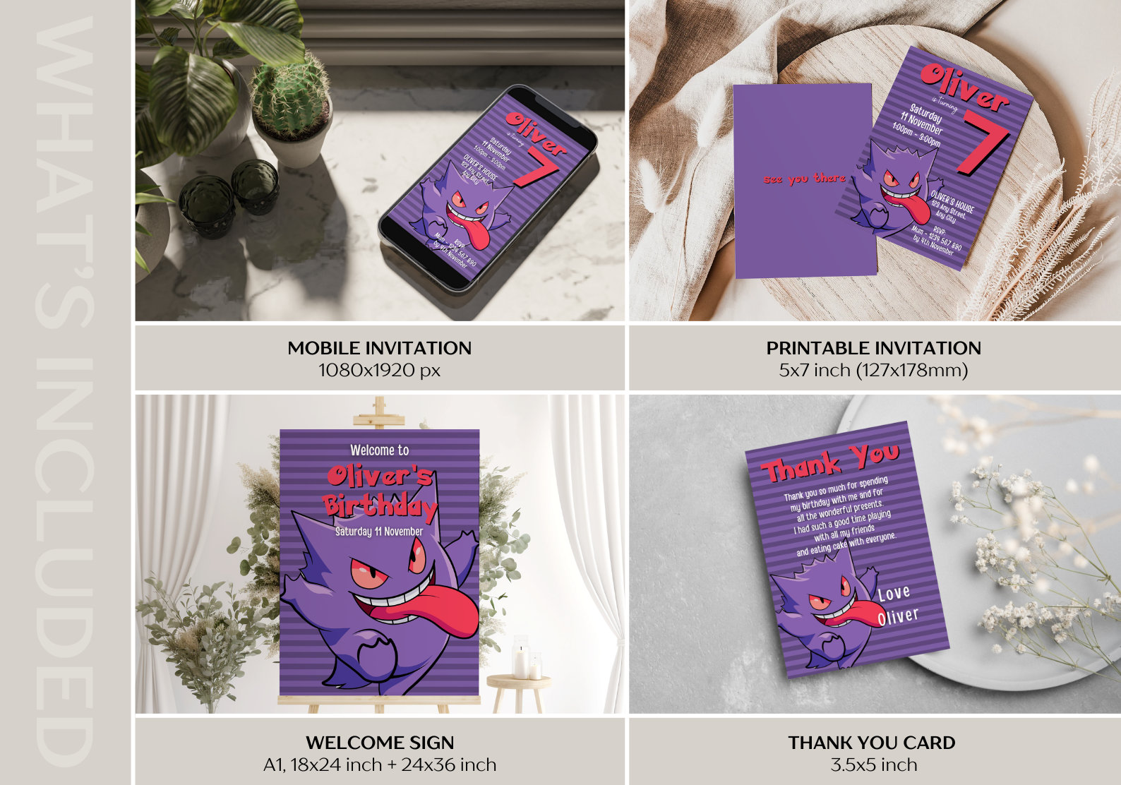 Gengar Birthday Bundle Printable Birthday Bundle Editable Templates ...