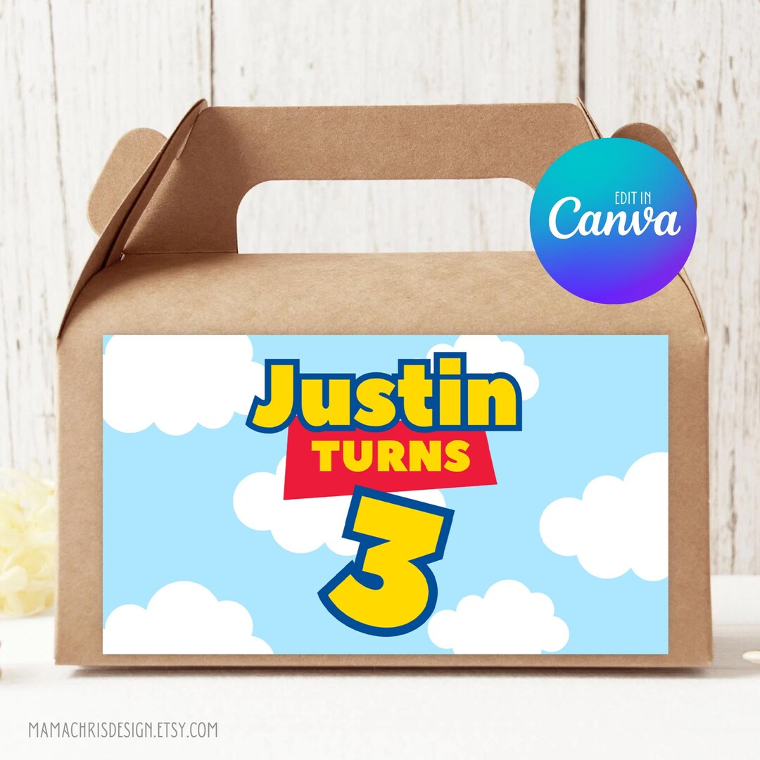 Toy Story Gable Box Label Editable, Toy Story Favour Box Sticker ...