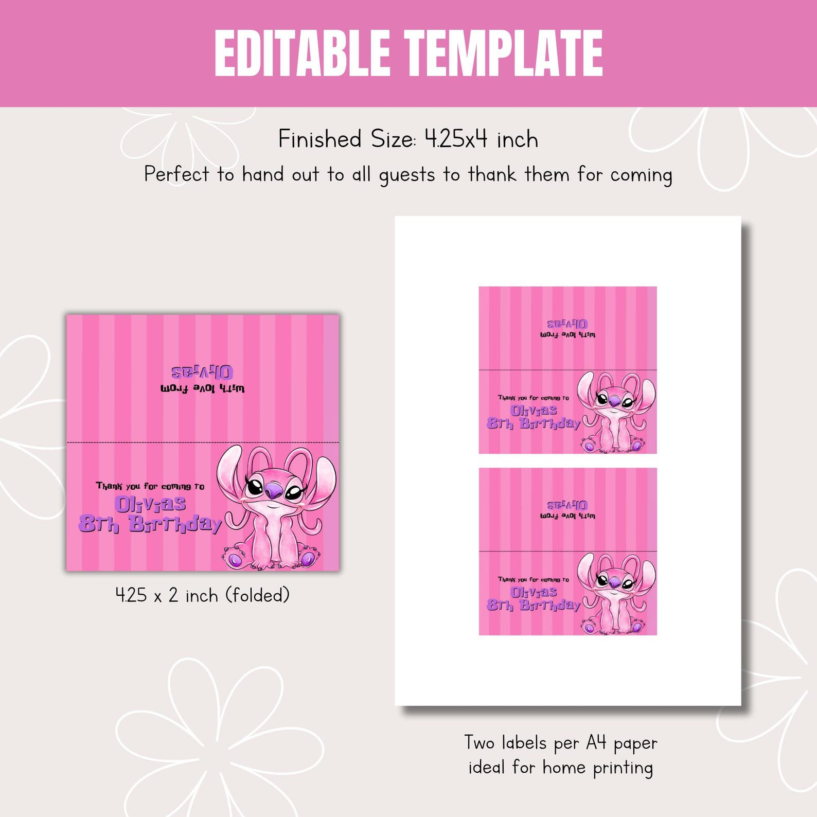 Lilo and Stitch Angel Treat Bag Topper Template, Editable Favour Treat ...