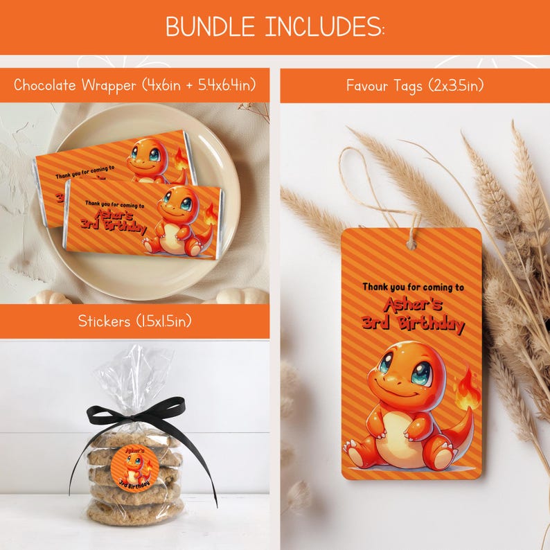 Charmander Birthday Party Bundle Template, Editable Birthday Party ...
