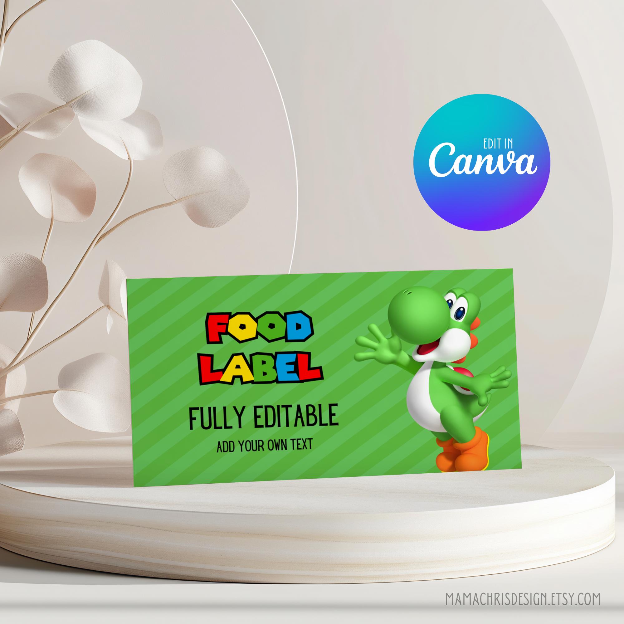 Yoshi Food Label, Birthday Party Food Tent Cards, Yoshi Food Tent Label ...