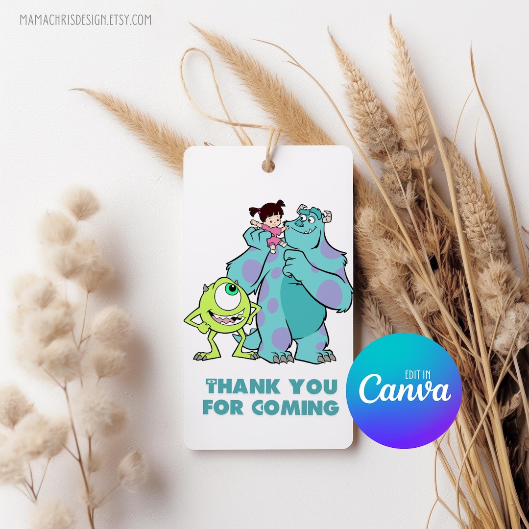 Monsters Inc. Favour Tag, Thank You Tag Template, Editable Favour Tag ...