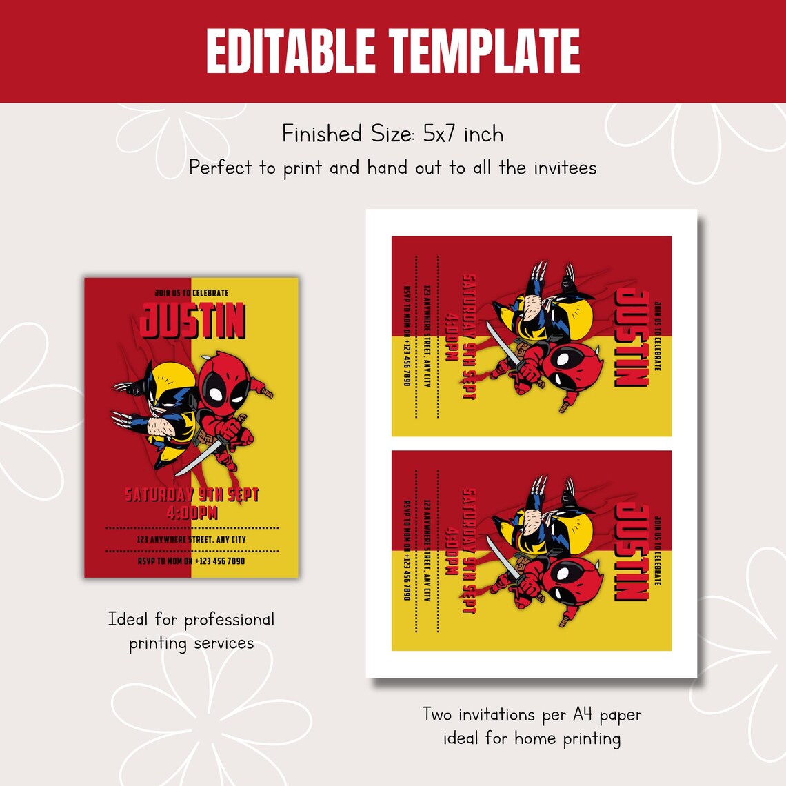 Deadpool & Wolverine Birthday Invitation, Printable Birthday Invitation ...