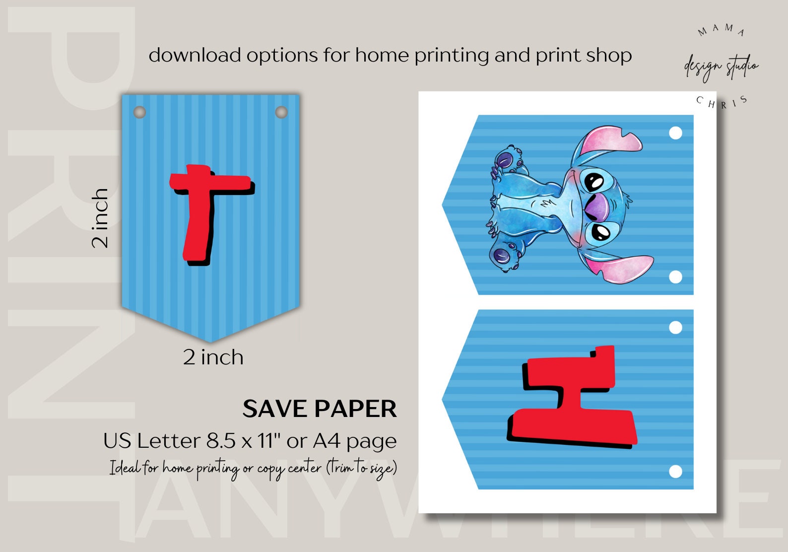 Stitch Happy Birthday Banner Printable Birthday Banner Instant Download ...