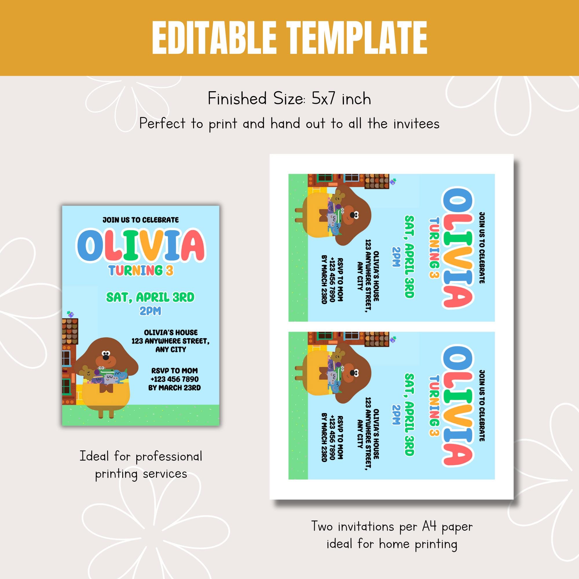 Hey Duggee Birthday Invitation, Printable Birthday Invitation, Editable ...