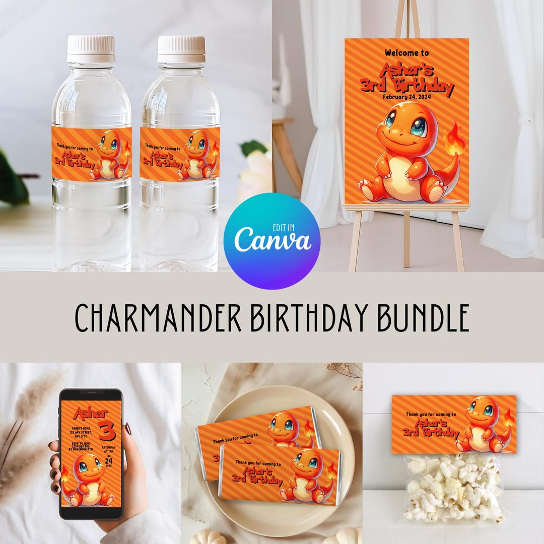 Charmander Birthday Party Bundle Template, Editable Birthday Party ...