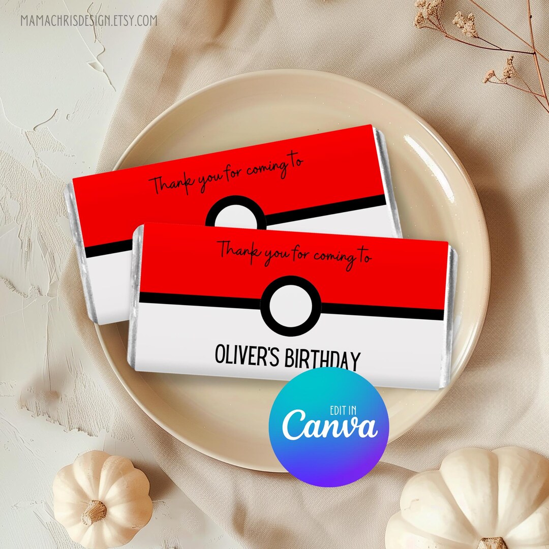 Pokemon Chocolate Bar Wrapper, Editable Party Favour, Personalised ...
